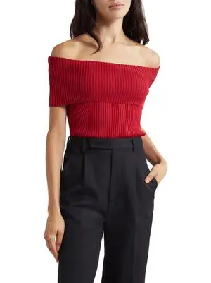 Ramy Brook Foldover Off-the-shoulder Rib Top - Scarlet Red