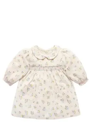 PUREBABY Floral Smocked Dress - Wheat Strawberry Blossom Print
