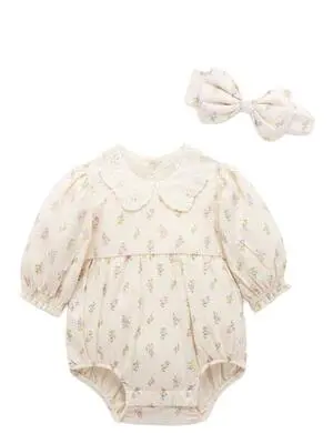 PUREBABY Gathered Bodysuit & Headband Set - Primrose Print