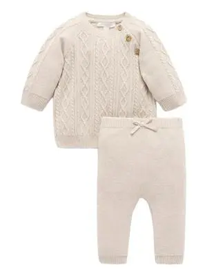 PUREBABY Cable Knit Set - Wheat Melange