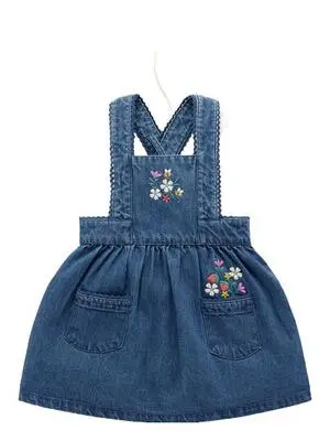PUREBABY Embroidered Pinnie Set - Mid Denim