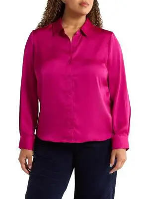 LIVERPOOL Satin Button-up Shirt - Fuchsia Kiss