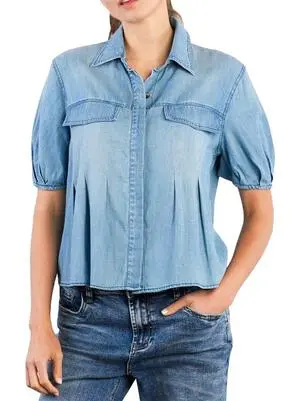 WASH LAB DENIM Princess Pleated Shirt Denim