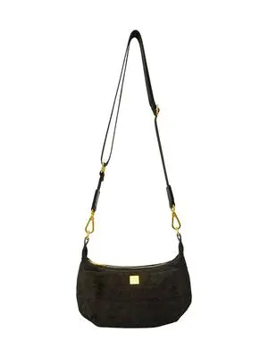 THINK ROYLN Quilted Mini Moon Crossbody Bag - Black Suede