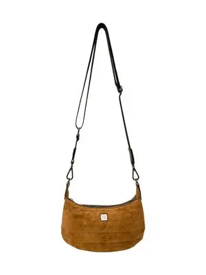 THINK ROYLN Quilted Mini Moon Crossbody Bag Golden Suede