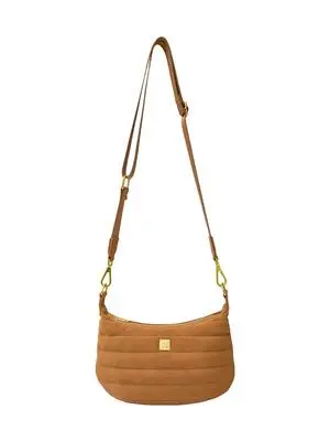 THINK ROYLN Quilted Mini Moon Crossbody Bag - Terracotta Suede