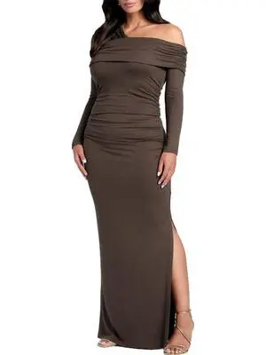 MARCIANO Astrid One-shoulder Maxi Dress - Dark Brown