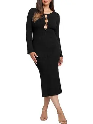 MARCIANO Agathe Cutout Ribbed Midi Dress - Jblack-black