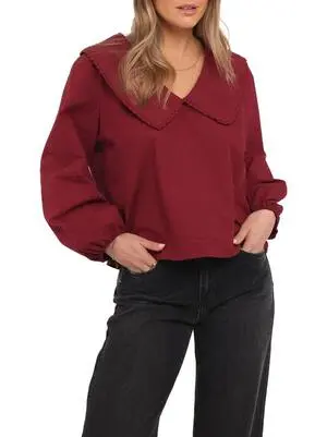 PETAL & PUP Kenna Collared Cotton Poplin Top - Burgundy