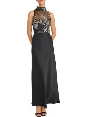 Maggy London Metallic Embroidery Gown - Black/champagne