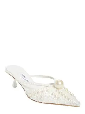 JIMMY CHOO Sana Embellished Mules - White/white