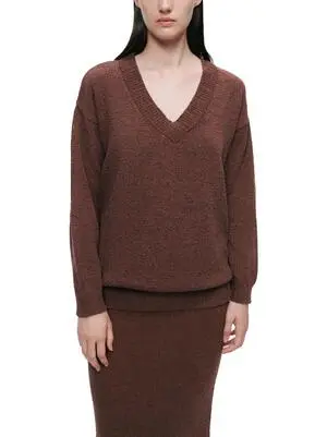 NOCTURNE Embellished V-Neck Knit Sweater Brown