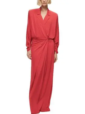 NOCTURNE Shirt Collar Draped Maxi Dress - Red