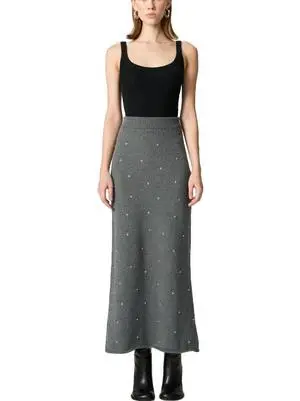 NOCTURNE Embellished Ribbed Knit Maxi Skirt Anthracite