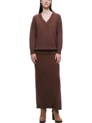 NOCTURNE Embellished Ribbed Knit Maxi Skirt - Brown