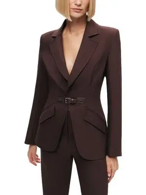NOCTURNE Belted Tailored Blazer - Dark Brown