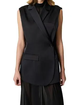 NOCTURNE Asymmetric Buttoned Vest - Black
