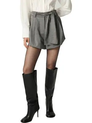 NOCTURNE Belted High-waist Mini Shorts - Dark Grey
