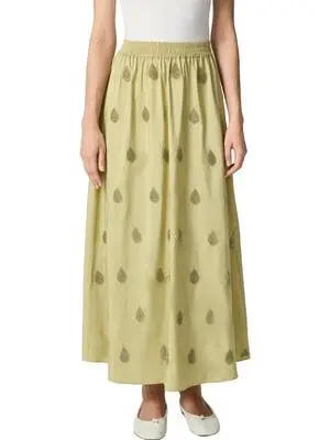 NOCTURNE Beaded Embroidered Maxi Skirt - Olive Green
