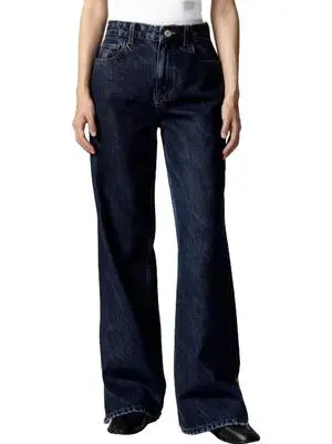 NOCTURNE Zip Accent Straight-Leg Denim Pants Navy Blue