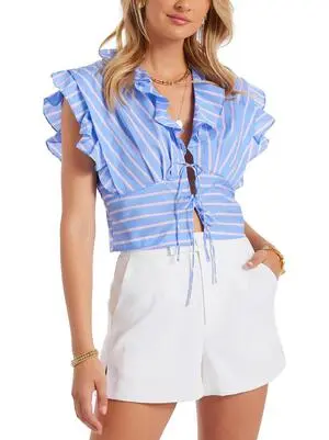 BISHOP + YOUNG Ruffle Tie Blouse - Blue Stripe