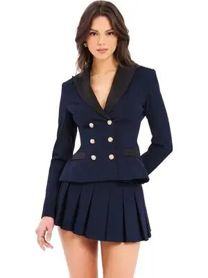 MISS CIRCLE Nasia Double Breasted Backless Blazer - Navy Blue