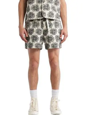 RIZORT Hibiscus Floral Drawstring Shorts - White