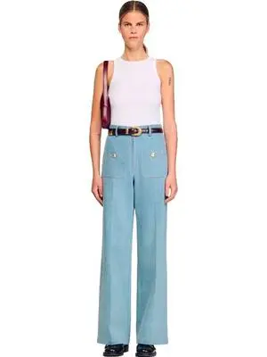 Sandro Faded High-rise Wide-leg Jeans - Blue Jean