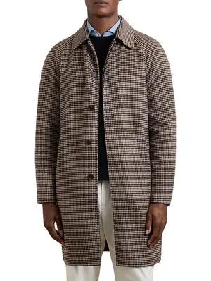 REISS Morpeth Houndstooth Wool Blend Coat - Brown