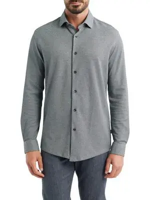 Stone Rose Origin Two-tone Piqué Performance Button-up Shirt - Grey