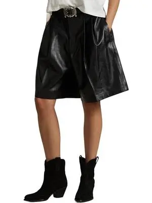 Polo Ralph Lauren Pleated Leather Shorts - Black