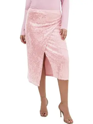 City Chic Sequin Pencil Midi Skirt Soft Pink