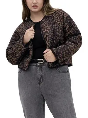 City Chic Leopard Print Quilted Crop Jacket - Animal