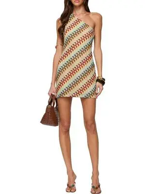 EDIKTED Zigzag Stripe One-shoulder Minidress - Mix