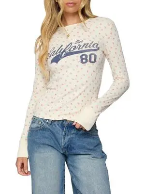 EDIKTED Floral Ribbed Long Sleeve Top - Cream
