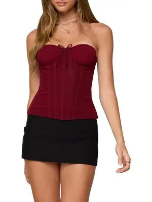 EDIKTED Smocked Strapless Corset Top - Burgundy