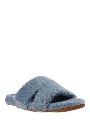 REVITALIGN Callie High Pile Fleece Slide Slipper - Bluestone