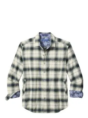 Tommy Bahama Shaw Island Plaid Cotton Flannel Shirt Jacket - Dark Jade