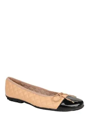 PAUL MAYER ATTITUDES Cozy Quilted Cap-toe Ballet Flat - Black/beige