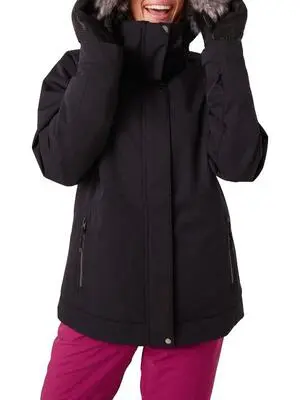 Roxy Hooded Snow Jacket With Faux Fur Trim - Black