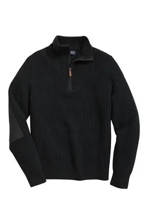 Brooks Brothers Rib Wool Military Quarter Zip Sweater - Black