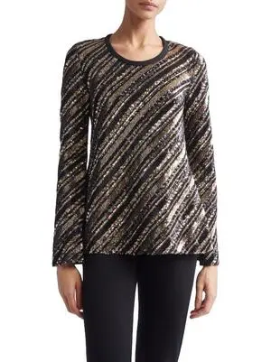Giambattista Valli Stripe Sequin Long Sleeve Top - Black/gold