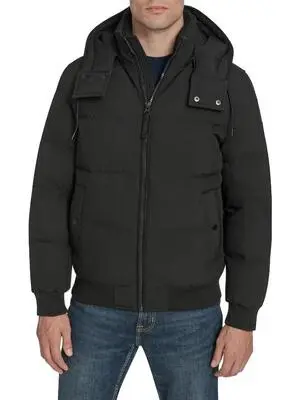 Andrew Marc Langham Water-resistant Hooded Puffer Bomber Jacket - Black