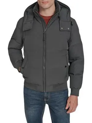 Andrew Marc Langham Water-resistant Hooded Puffer Bomber Jacket - Charcoal