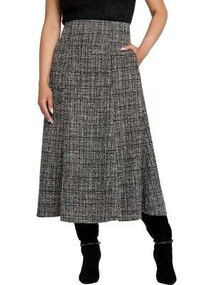 MARCIANO Gea Flared Tweed Midi Skirt - Jblack-black