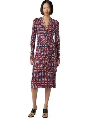 Diane Von Furstenberg Paisley Long Sleeve Wrap Dress - Tiny Tweed Purple Glow