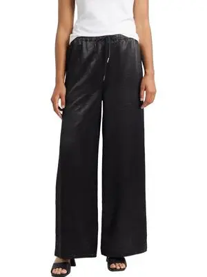 CITY BLUES Satin Drawstring Wide Leg Pants - Black