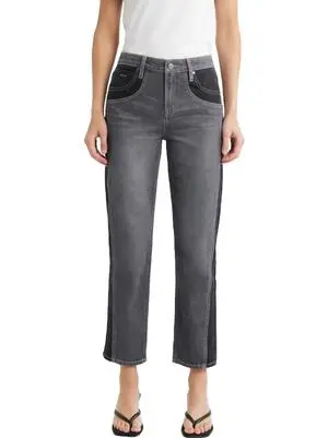 CITY BLUES Two-tone Straight Leg Jeans - Dark Whisker Wash