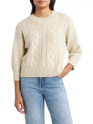 CITY BLUES Cable Knit Pullover Sweater - Sand