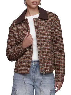 Avec Les Filles Oversize Tweed Bomber Jacket - Brown/blue Plaid
